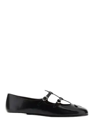 Tory Burch Leather Buckle Flat Pumps - Black