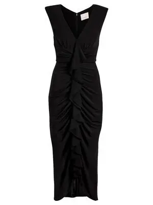 Cinq À Sept Ruched V-neck Midi Dress - Black