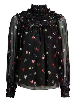 Cinq À Sept Floral Print Smocked Blouse - Black
