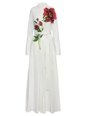 Oscar De La Renta Peony-print Belted Maxi Dress - White