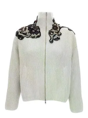 DURAZZI MILANO Appliqué-detail Zip-up Cardigan - Neutrals