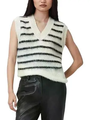 ALLSAINTS Striped V-neck Knit Vest - White