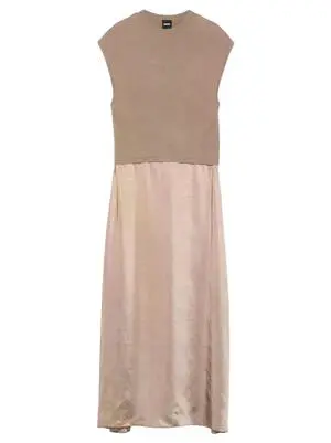 BOSS Knit-top Satin Midi Dress - Neutrals