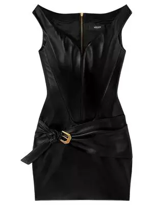 VERSACE Belted Leather Mini Dress