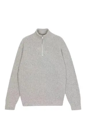 John Smedley Ribbed Zip-Neck Sweater Grey