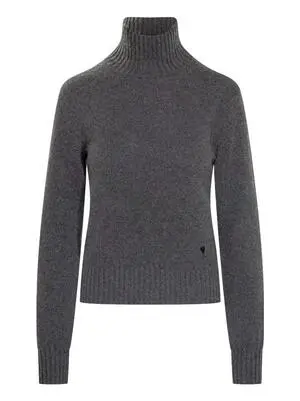 Ami Heart-embroidered Turtleneck Sweater - Grey
