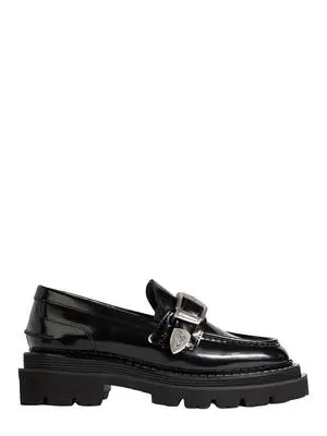 Sandro Buckled Glossed-leather Loafers - Black