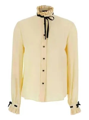 Valentino Garavani Ruffled High-neck Shirt - Neutrals