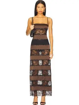 SEROYA Faye Dress - Slate Brown & Black Lace