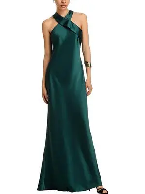 Aqua Sleeveless Satin Gown Hunter
