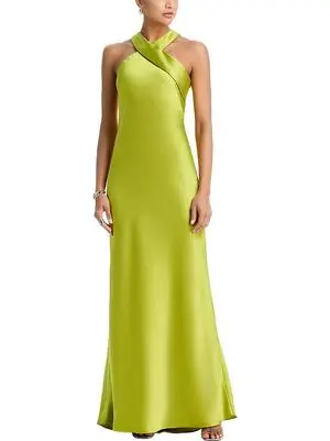 Aqua Sleeveless Satin Gown - Key Lime