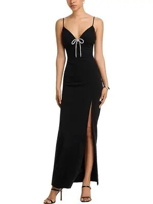 Aqua V-neck Slit Front Dress - Black
