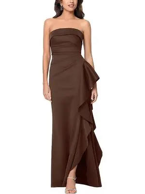 Aqua Scuba Strapless Gown - Brown
