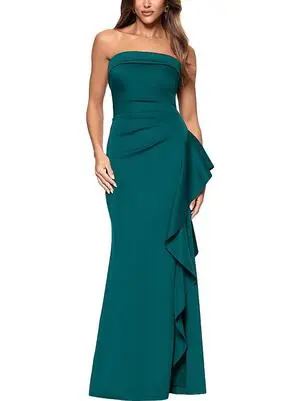 Aqua Scuba Strapless Gown - Hunter