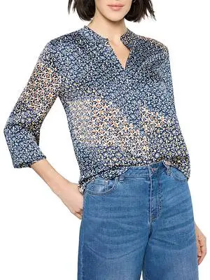 NIC+ZOE Monogram Mix Blouse - Blue Multi