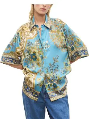 ALEMAIS Cassie Silk Brocade Shirt - Blue