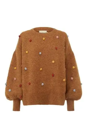 ALEMAIS Pom Pom Balloon Sleeve Sweater - Tobacco