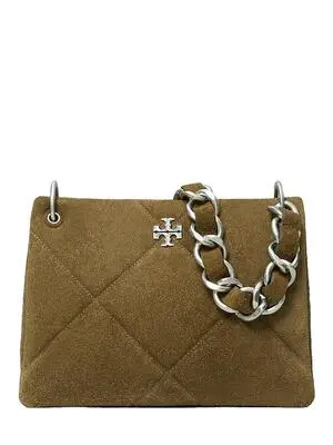 Tory Burch Kira Diamond Quilt Suede Shoulder Bag - Deep Olive