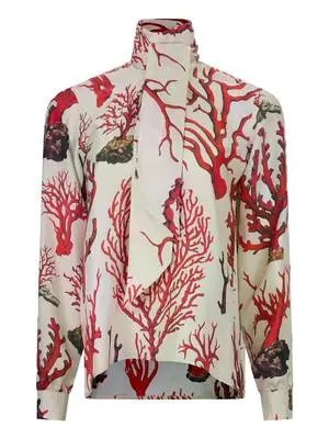 Libertine Coral-print Tie-neck Top - White