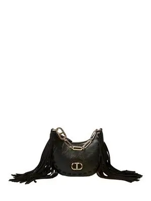 TWINSET Fringe Shoulder Bag With Chain Strap - Black