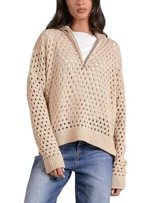 Elan Open Knit Half Zip Pullover - Oatmeal