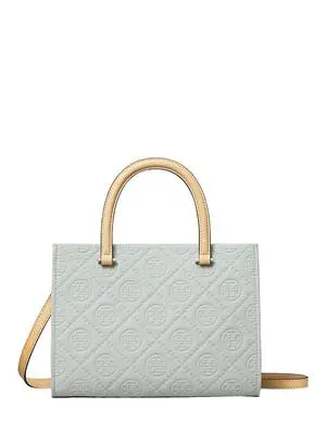 Tory Burch T Monogram Soft Pebble Tote - Light Titanium