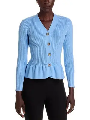NANCY YANG Peplum Cardigan - Blue