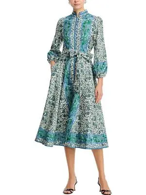 NANCY YANG Mandarin Collar Midi Dress - Green