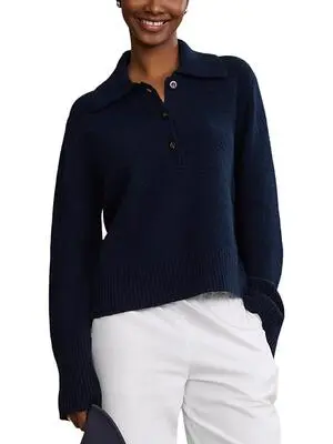 Jenni Kayne Stevie Cashmere Blend Polo Sweater - Navy
