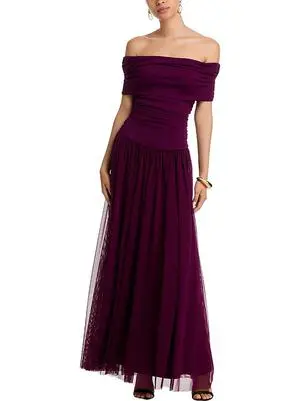 Aqua Ruched Gown - Burgundy