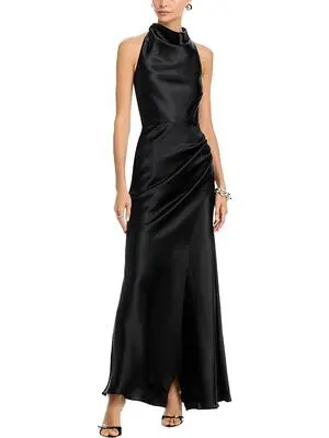 Aqua Draped Halter Gown - Black
