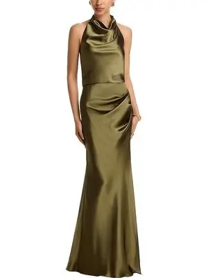 Aqua Draped Halter Gown - Olive