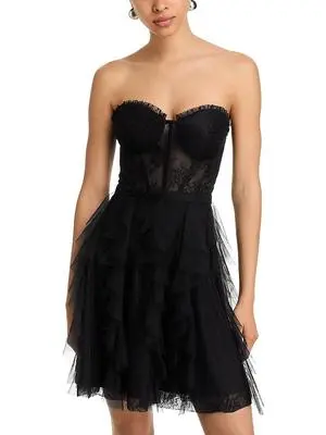 Aqua Strapless Mesh Lace Dress - Black