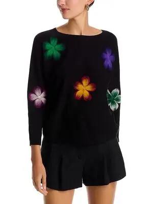 SIONI Floral Embroidered Dolman Sleeve Sweater - Black