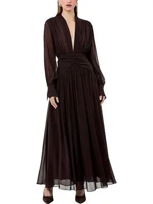 NICHOLAS Jocelyn Deep Plunge Maxi Dress - Cacao