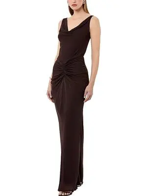 NICHOLAS Calia Sleeveless Deep Cowl Neck Maxi Dress - Cacao