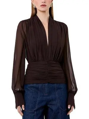 NICHOLAS Jacqueline Silk Ruched Top - Cacao