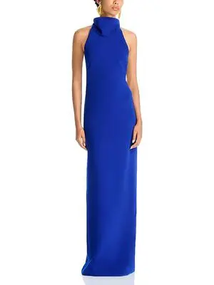 Amsale Halter Tie Back Gown - Cobalt