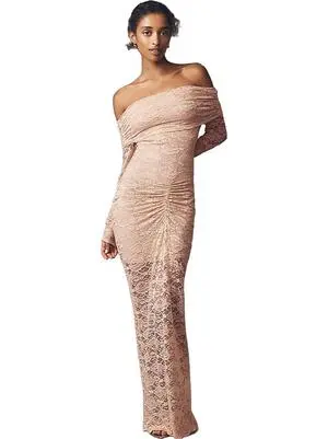 Ronny Kobo Yessenia Off-the-shoulder Long-sleeve Lace Maxi Dress - Rose