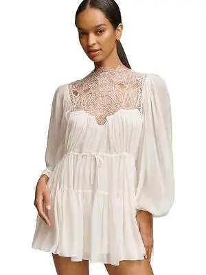 Shona Joy Emory Long-sleeve Lace Mini Dress - Ivory / Ivy