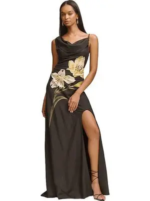 LEO LIN Esme Cowl-neck Wool-silk Blend Maxi Dress - Ebony