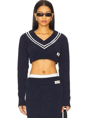 We11Done Cable Cropped Sweater - Navy