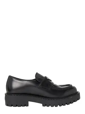 Prada Lug Sole Brushed Leather Loafer - Black