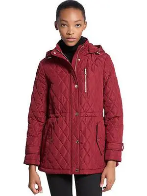Michael Kors Quilted Hooded Jacket - Red