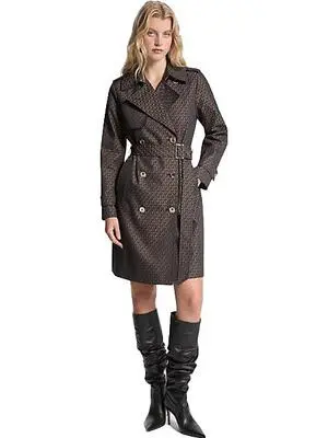 Michael Kors Signature Logo Cotton-blend Belted Trench Coat - Black