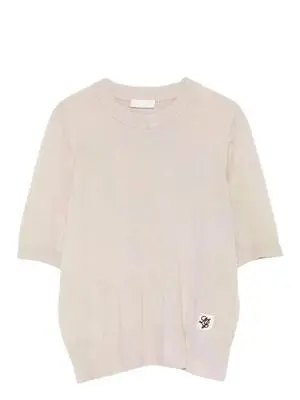 Liu Jo Short-sleeve Sweater With Logo Patch - Neutrals
