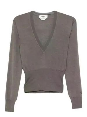 Fendi V-neck Cashmere Blend T-shirt - Neutrals