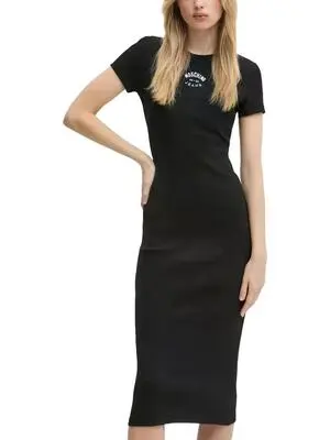 Moschino Ribbed Midi Dress With Logo - Black