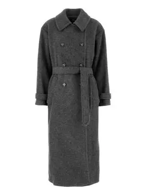 A.p.c. Belted Double-breasted Wool Coat - Grey