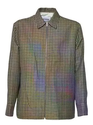 JIL SANDER Gingham-pattern Zip-up Shirt - Brown